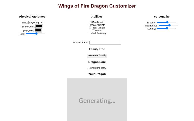 Wings of Fire Dragon Customizer ― Perchance Generator