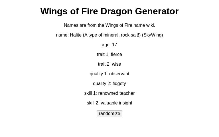 Wings of Fire Dragon Generator