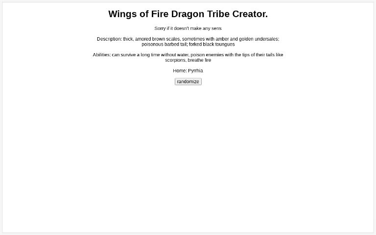Wings of Fire Dragon Tribe Creatore. ― Perchance Generator