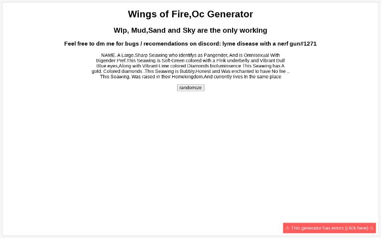 Wings of Fire,Oc Generator