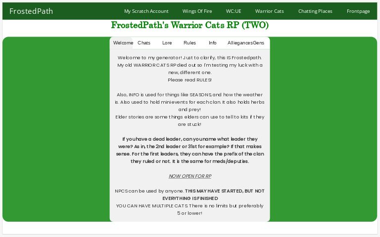 FrostedPath's Warrior Cats RP (TWO) ― Perchance Generator