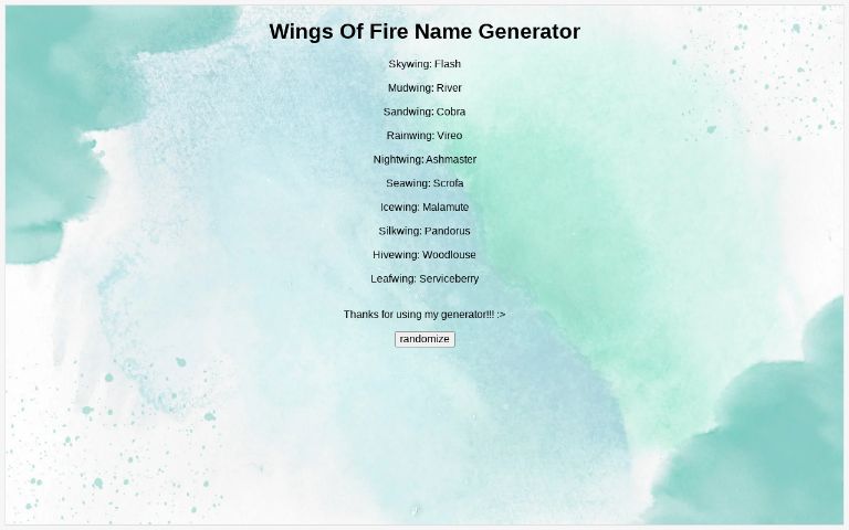 Wings Of Fire Name Generator