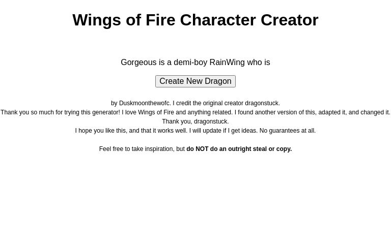 Wings of Fire Character Creator ― Perchance Generator