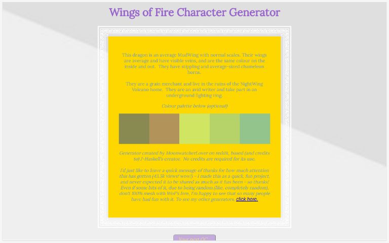 Wings of Fire Character Generator