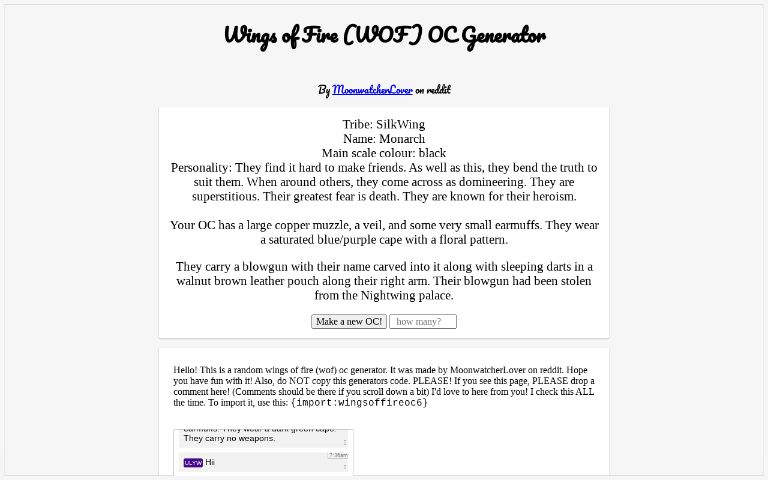 Wings of Fire (WOF) OC Generator