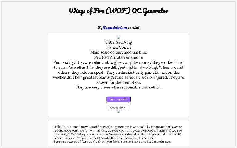 Wings of Fire (WOF) OC Generator