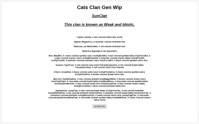 Cats Clan Gen Wip
