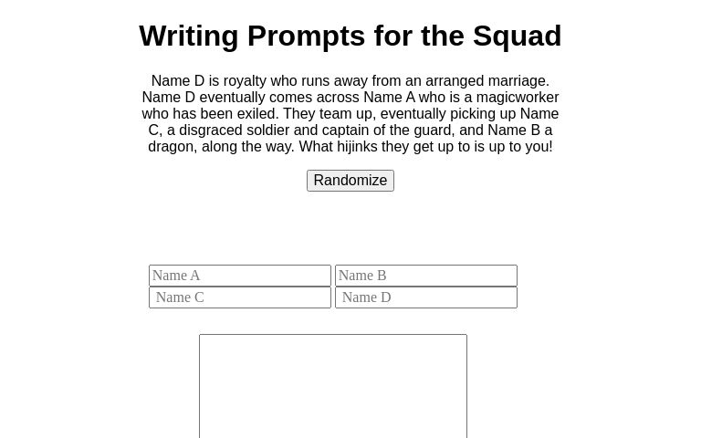 Writing Prompts for the Squad ― Perchance Generator
