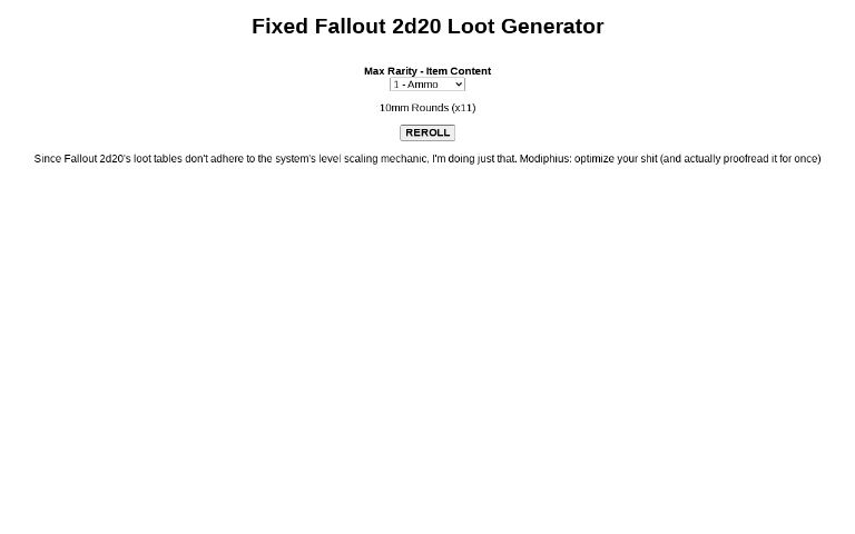 Fixed Fallout 2d20 Loot Generator (wip)