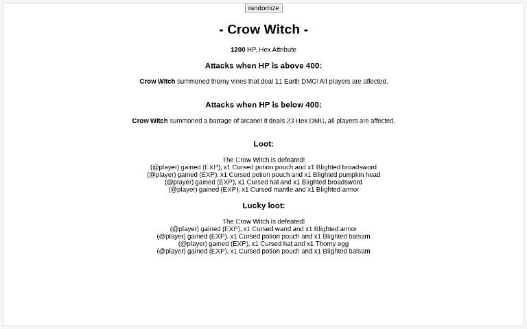 - Crow Witch - ― Perchance Generator