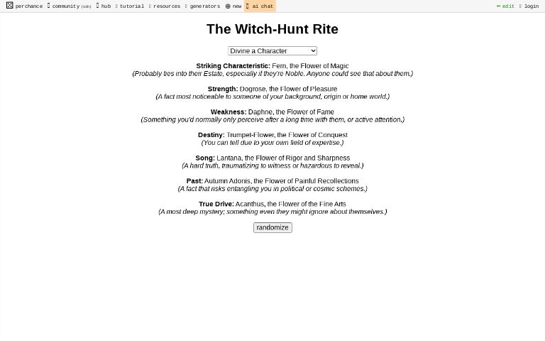 The Witch-Hunt Rite ― Perchance Generator