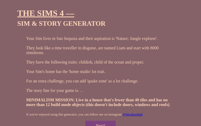 THE SIMS 4 — SIM & STORY GENERATOR