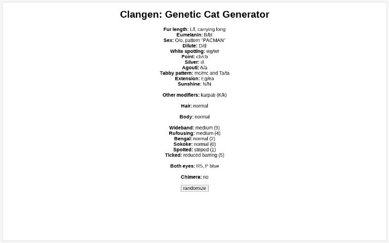 Clangen: Genetic Cat Generator