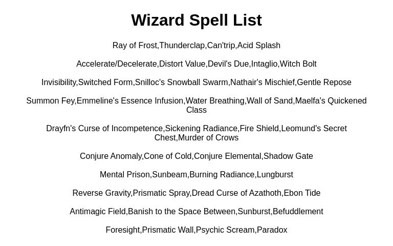 Wizard Spell List ― Perchance Generator