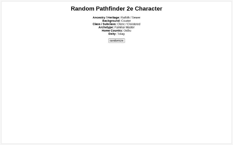 Random Pathfinder 2e Character ― Perchance Generator