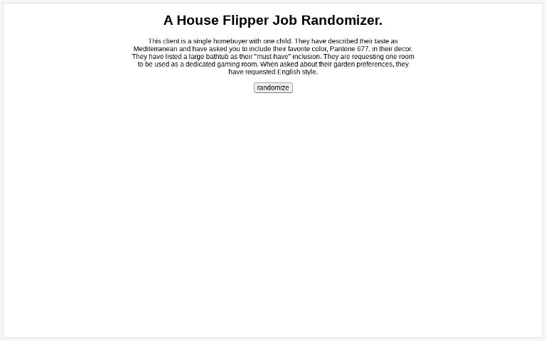 A House Flipper Job Randomizer. ― Perchance Generator