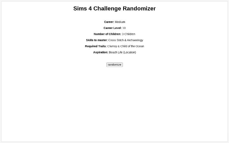 Sims 4 Challenge Randomizer ― Perchance Generator