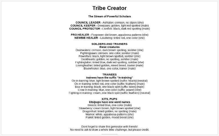 Tribe Creator ― Perchance Generator