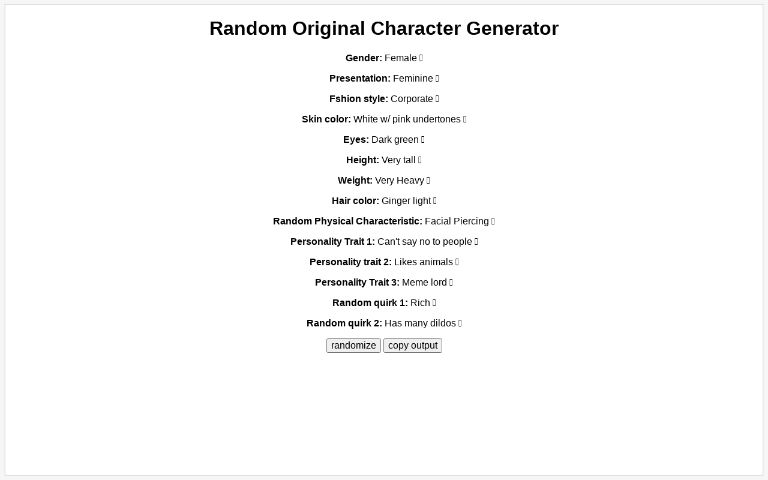 Random Original Character Generator