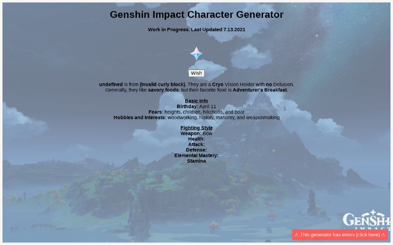 Genshin Impact Character Generator