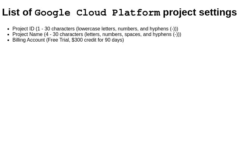 List of Google Cloud Platform project settings ― Perchance Generator