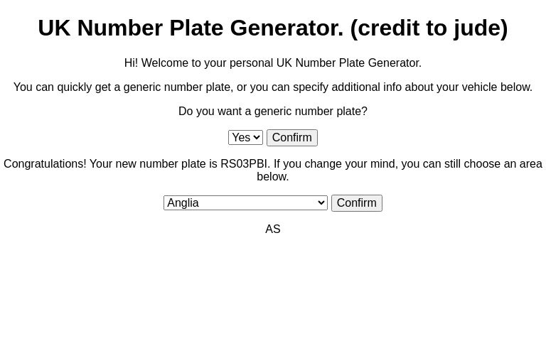 UK Number Plate Generator. (credit to jude)