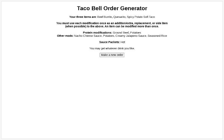 Taco Bell Order Generator