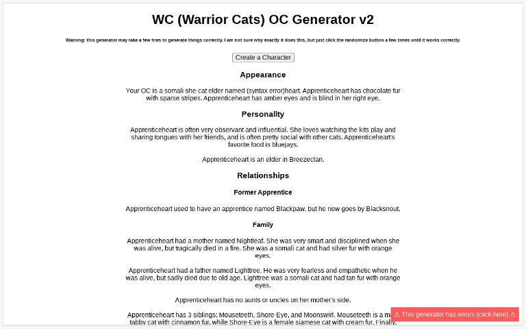 WC (Warrior Cats) OC Generator v2