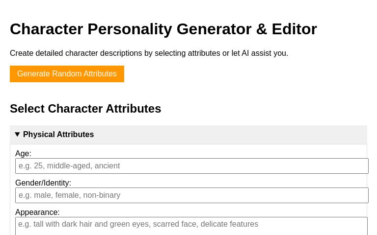 Character Personality Generator & Editor