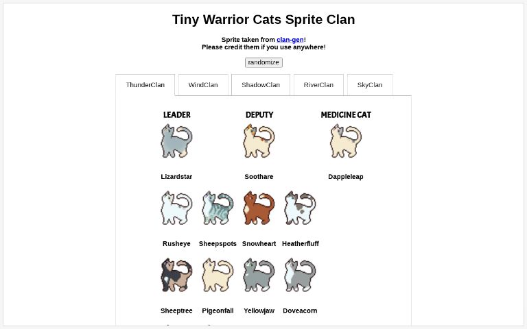 Tiny Warrior Cats Sprite Clan ― Perchance Generator