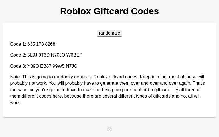 Roblox Giftcard Codes ― Perchance Generator