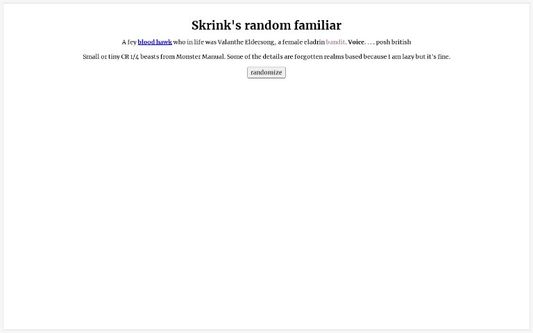 Skrink's random familiar ― Perchance Generator