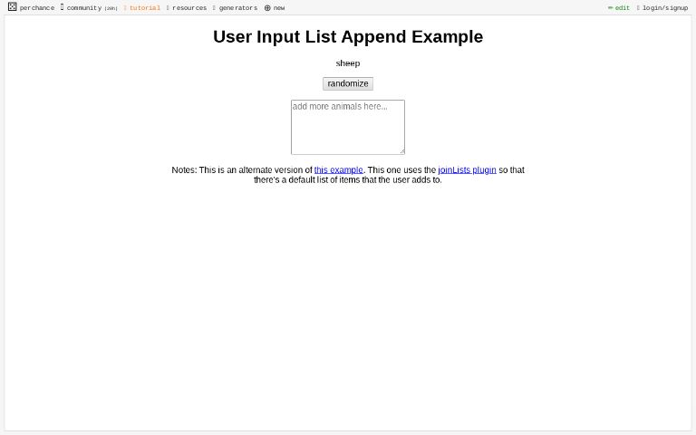 User Input List Append Example ― Perchance Generator