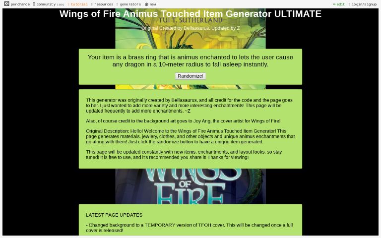 Wings of Fire Animus Touched Item Generator ULTIMATE