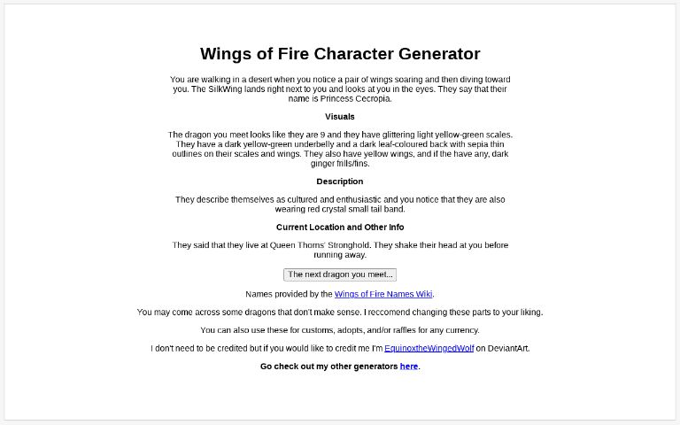 Wings of Fire Character Generator