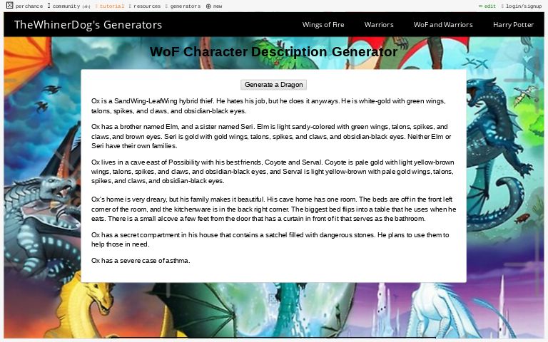 WoF Character Description Generator