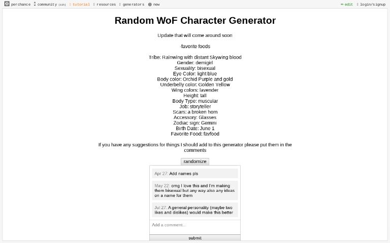 Random WoF Character Generator