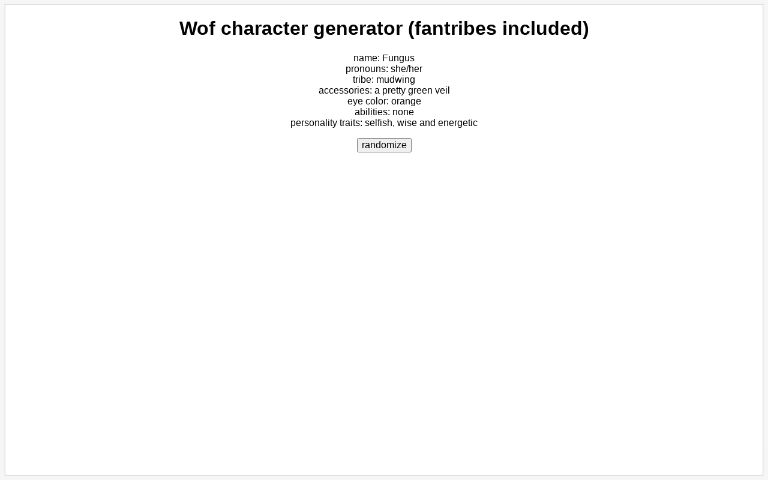 Wof character generator (fantribes included)