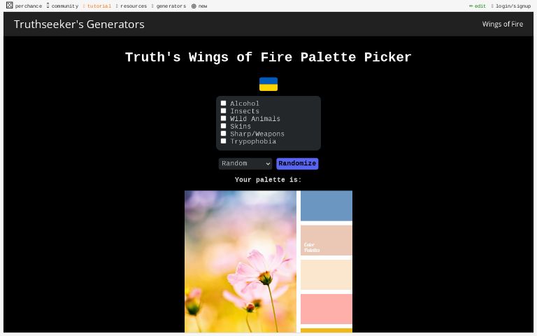 Truth's Wings of Fire Palette Picker ― Perchance Generator