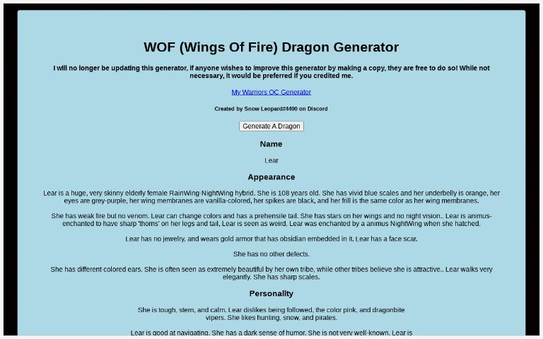 WOF (Wings Of Fire) Dragon Generator