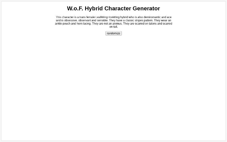 W.o.F. Hybrid Character Generator