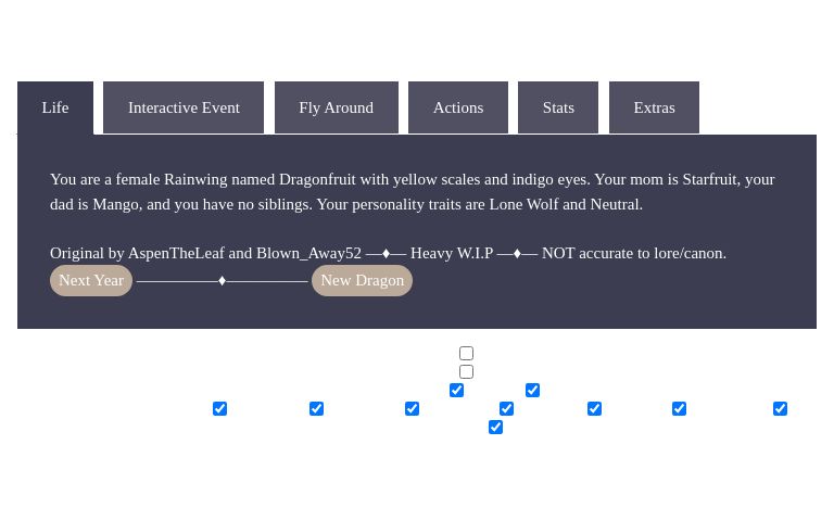 Wings of Fire Life Game ― Perchance Generator