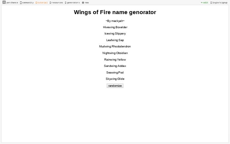 Wings of Fire name genorator ― Perchance Generator