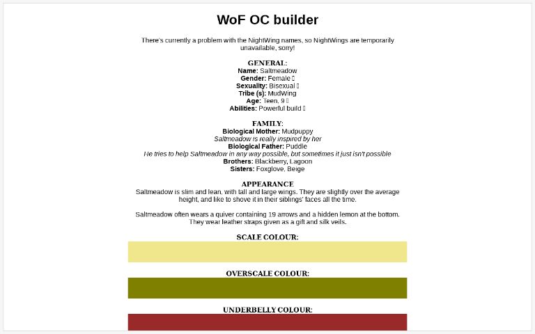 WoF OC builder ― Perchance Generator