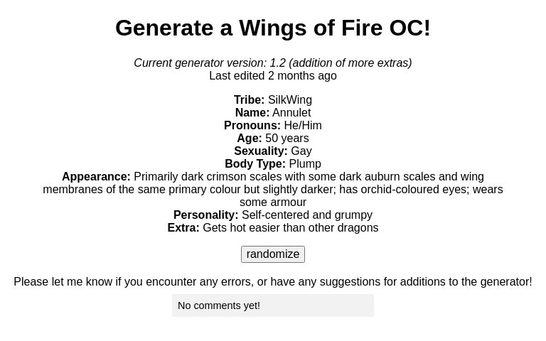 Generate a Wings of Fire OC!