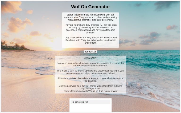 Wof Oc Maker ― Perchance Generator