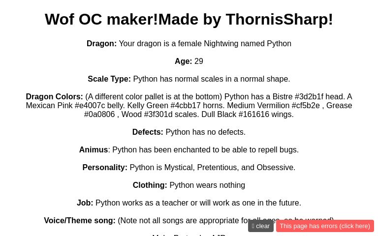 Wof OC maker! Fanmade stuff inclued! Made by ThornisSharp! ― Perchance ...