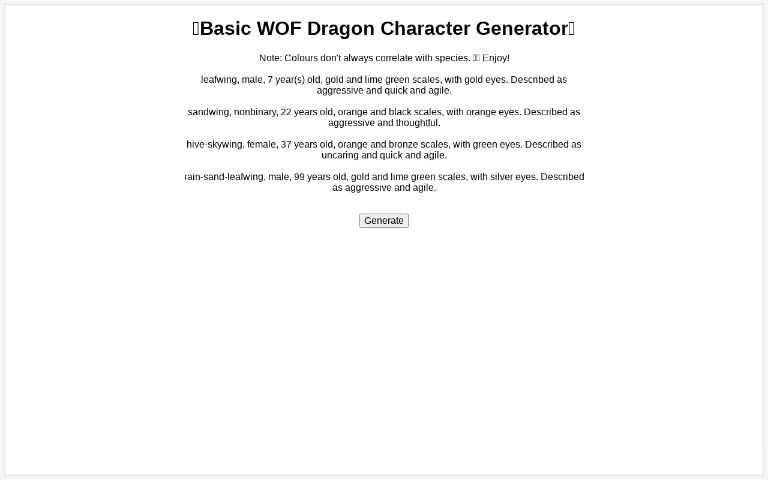 Basic WOF Dragon Character Generator🔥