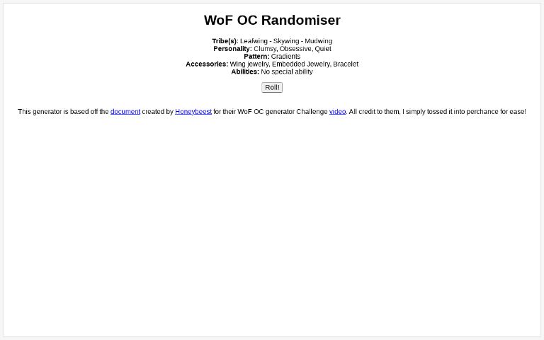 WoF OC Randomiser ― Perchance Generator