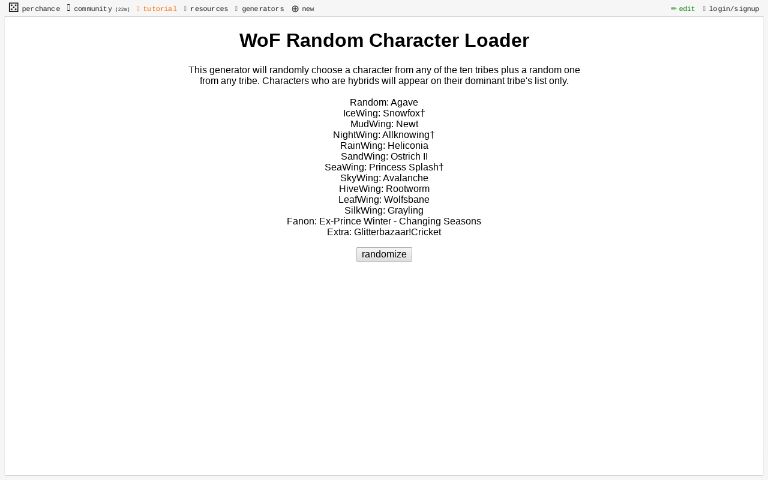 WoF Random Character Loader ― Perchance Generator